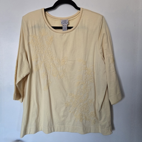 Koret | Tops | Koret City Blues Pastel Butter Yellow Floral Embroidered ...